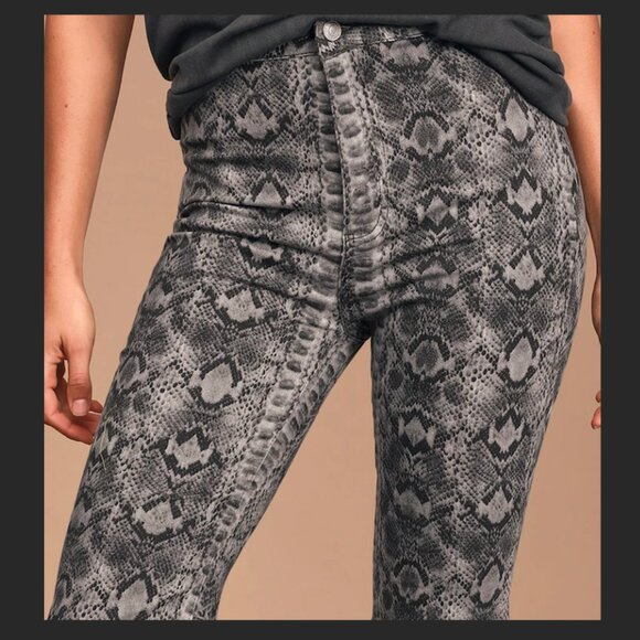 We The Free | Pants & Jumpsuits | Snake Print Flare Jeans Greyblack We ...